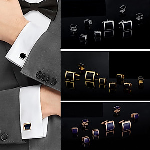 HAWSON Cufflinks and Studs for Men-Mens Fashion Cufflinks and Tuxedo Shirt Studs Set for Regular Wedding Business Accessories (Gold +Black Enamel)