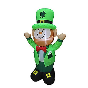 4 Foot Tall Saint Patrick's Day Inflatable Leprechaun with Green Shamrock Hat Pre-Lit LED Lights Cute Lucky Outdoor Indoor Holiday Blow up Lighted Yard Decoration