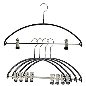 Mawa by Reston Lloyd European Non-Slip Metal Clothing Hanger, Smooth Shoulder Support & Adjustable Pant Clips, Set of 5, Black
