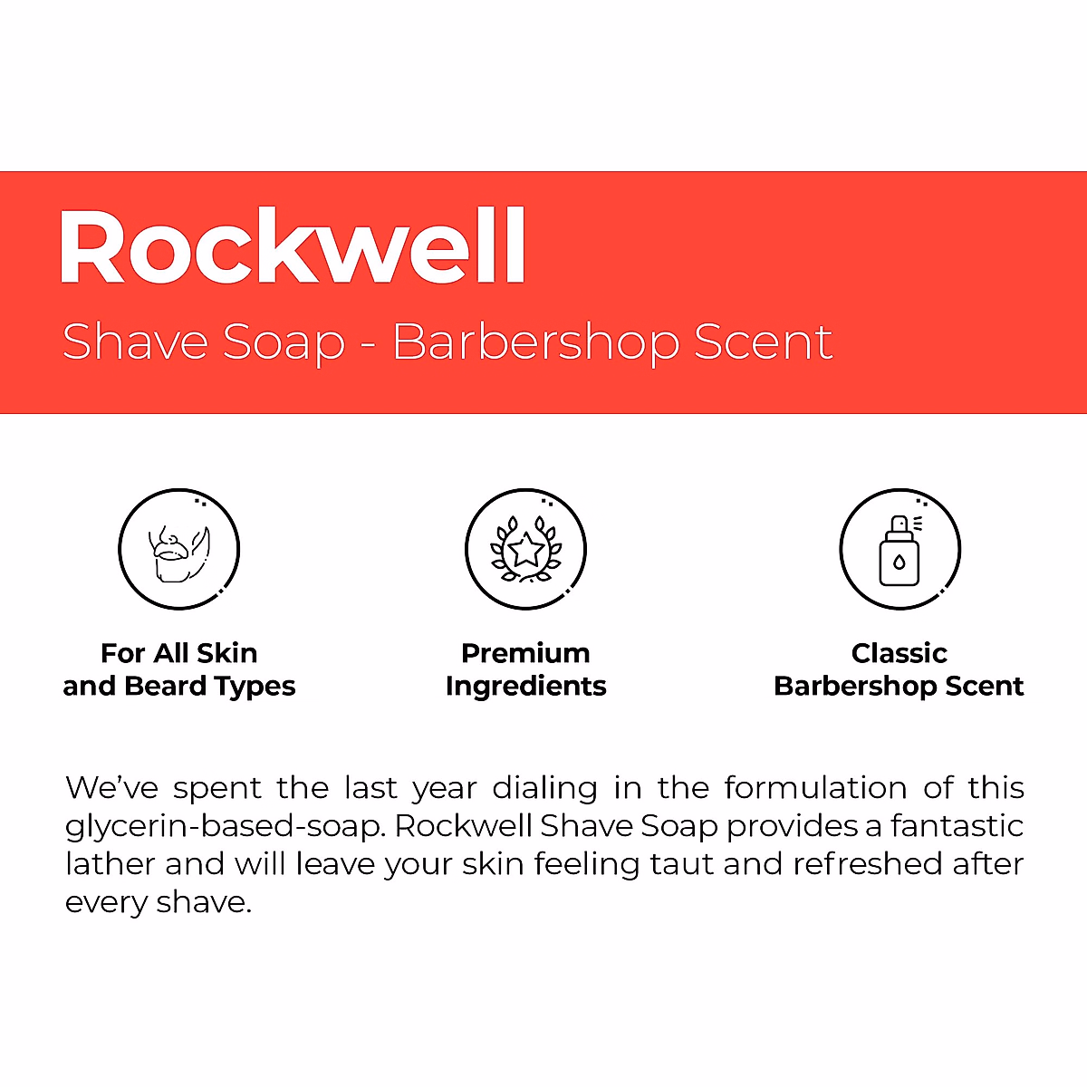 Rockwell Babershop Shaving Soap | Formulated with Shea Butter, Coconut Oil & Wheat Protein for Smooth & Soothing Wet Shave | Ideal for Sensitive Skin & Thick Beards