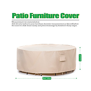 F&J Outdoors Patio Furniture Covers Waterproof UV Resistant Rip-stop Fabric Round Outdoor Furniture Covers, Beige, 84" Dia x 27.5" H