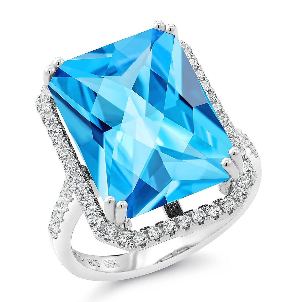 Gem Stone King 925 Sterling Silver Gemstone Birthstone Engagement Ring | Emerald Cut 18X13MM | Wedding Anniversary Promise Ring For Women | Available In Size 5, 6, 7, 8, 9