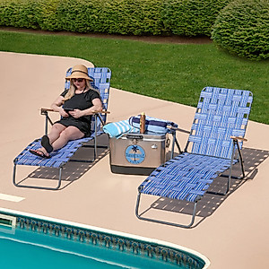 CAMP & GO Steel Folding Grey Outdoor Patio/Camping Chair with Blue Woven Fabric and Arm Rests (Pack of 2)