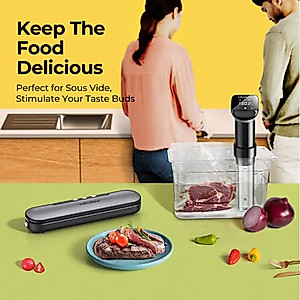 MCJ Vacuum Sealer Machine，Automatic Vacuum Food Sealer Machine 60KPA for Food Preservation /Portable Design/Starter Kit/Built-in Cutter/Dry & Moist Food Modes /10 Pcs Vacuum Bags(Gray)