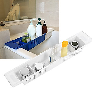 HERCHR Retractable Bathtub Tray, Adjustable Bath Shelf Caddy Tray Plastic Simple Bath Toy Organizer Storage Basket for Shampoo Shower Gel