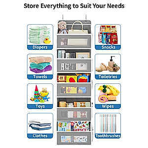 JARLINK Over The Door Organizer Storage, 5 Shelf Hanging Door Organizer with 5 Large Capacity Pockets, Anti Tilt 44 lb Load Behind Door Organizer for Bedroom, Bathroom, Pantry, Nursery, (Grey)