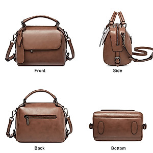 FOXLOVER Small Leather Crossbody Bags for Women Ladies Shoulder Bag Top Handle Mini Handbag and Purse (Brown)