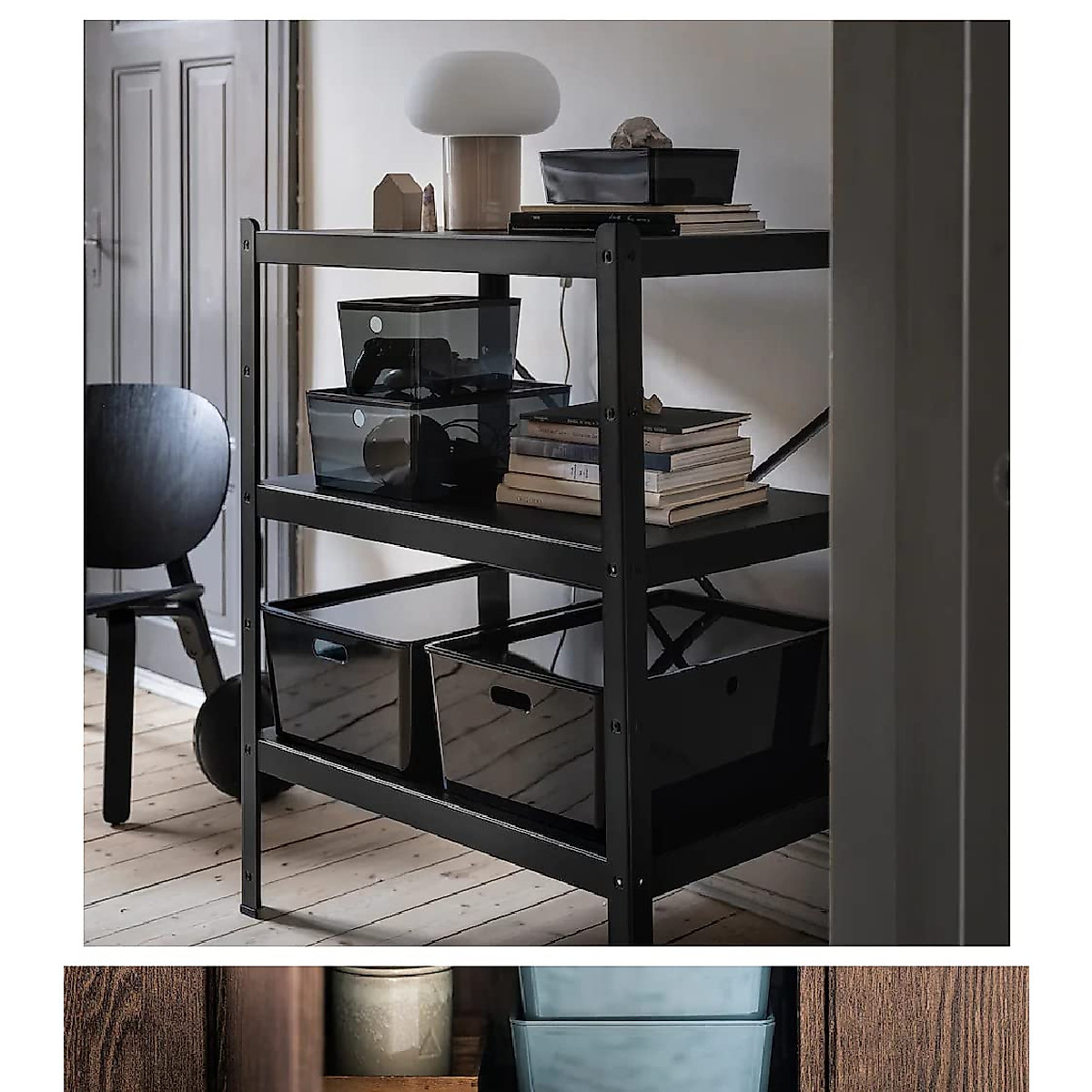 KUGGIS Box with Lid, Transparent Black, 14 ½x21 ¼x8 ¼ " Large Stackable Storage Containers Paper & Media Baskets