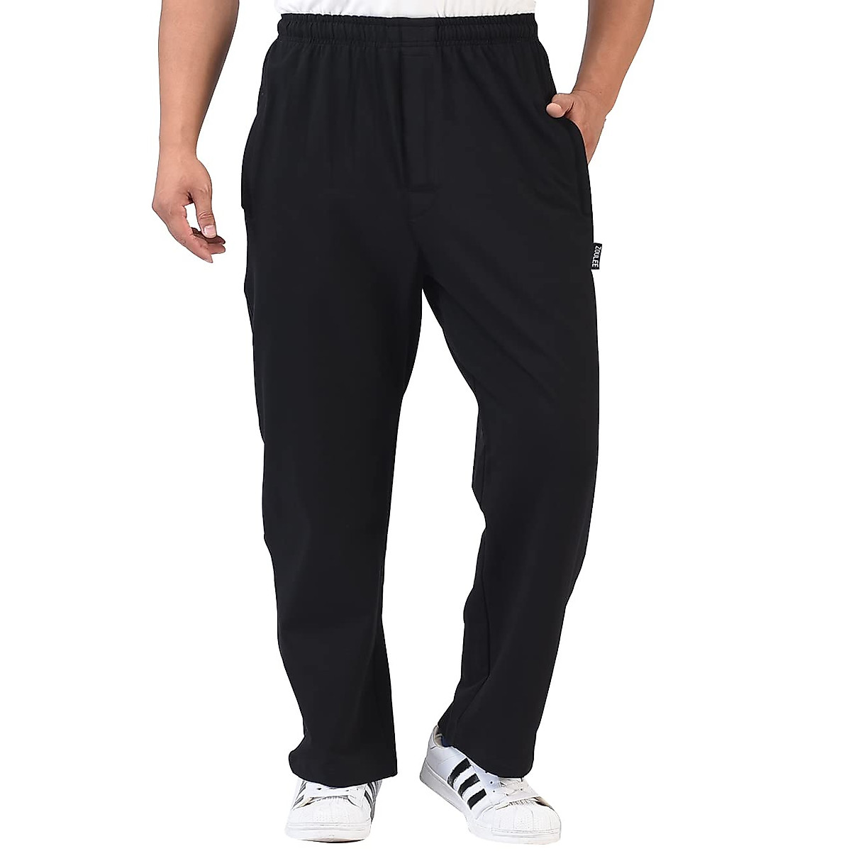 Zoulee Men's Casual Cotton Jogger Sweatpants Zipper Front Pants Thick Black M