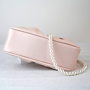 HEYCUE Women's Elegant Pearl Handbag Pleated Design Crossbody Purse Wedding Prom Bride Clutch Purse With Pearl Chain