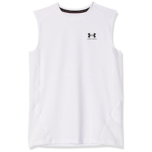 Under Armour Boys HeatGear Armour Sleeveless T-Shirt, White (100)/Black, Medium