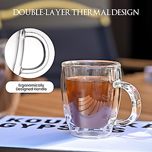 YUNCANG 5.5 oz Espresso Mugs (Set of 4), Double Wall Glass Coffee Cups with Handle Insulated Glasses Espresso Mugs