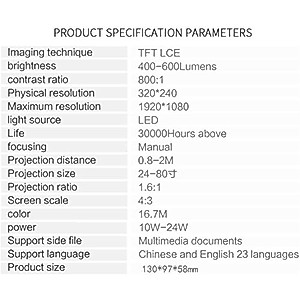 Zeta Mini HD Projector Short Throw Projector 4k 1080P AV/USB/TF/HDMI/5V-2A Portable LCD LED Beam Projector for 4:3 Screen Indoor/Outdoor