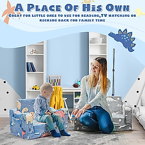 BUPPLEE 2-in-1 Toddler Chairs Comfy, Toddler Couches That Fold Out,Glow in The Dark, Extra Wide Kids Chairs for Toddler, Baby Couch for 1-3 Year Old, Gifts for Girls & Boys, Gray