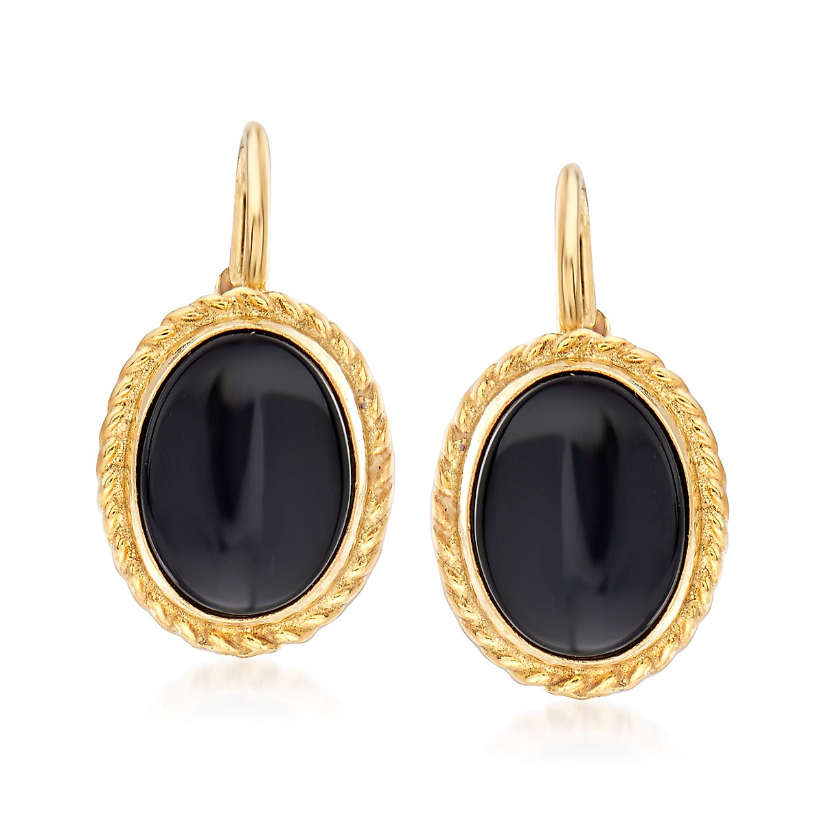Ross-Simons 8x6mm Black Onyx Drop Earrings in 14kt Yellow Gold