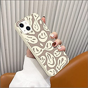 Idocolors Cute Funny Face Phone Case for iPhone 12/12 Pro,White Liquid Silicone Girly Cases,Cartoon Soft Gel Rubber Full-Body Protective Microfiber Lining Shockproof Coffee Cover