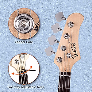 Glarry Gjazz Electric Bass Guitar 4 String Full Size for Beginner Right Hand with Shoulder Strap, Wrench Tool, Power Line and Bag (Burly Wood)