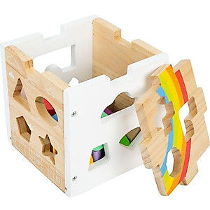 Wooden Rainbow Shape Sorter Cube – Sorting Toy with 13 Geometric Shapes & Removable Lid – Educational Game for Dexterity & Fine Motor Skills – Teaches Counting, Shapes and Colors – Ages 12+ Months