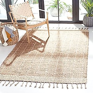 SAFAVIEH Cape Cod Collection 8' x 10' Ivory / Natural CAP846A Handmade Braided Tassel Jute Area Rug