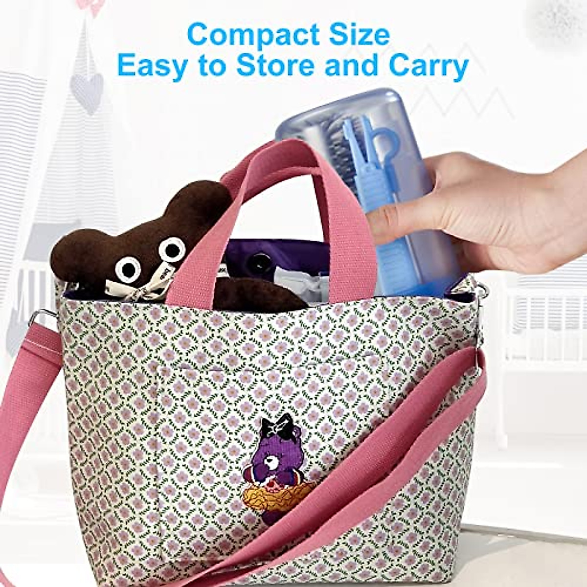 WHNL Travel Bottle Cleaner Kit with Baby Bottle Brush Set and Drying Base,Soap Dispenser,Gift for New Moms(Cobalt Blue)