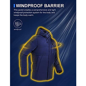 CAMEL Men Puffer Jacket with Hooded Parkas Thicken Padded Jacket Windproof Outdoor for Winter Coat Blue
