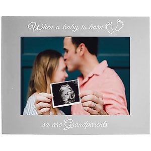 CustomGiftsNow When a Baby is Born so are Grandparents Anodized Aluminum Hanging/Tabletop Group Family New Baby Child Photo Picture Gray Frame (5x7-inch Horizontal)