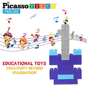 PicassoTiles 1250 PCs Educational Building Block Tiles Set Creative Shapes to Enhance Imaginative Play Unique Set to Characters and Numbers Learning STEM Toys Washable for Learning Education Ages 3+