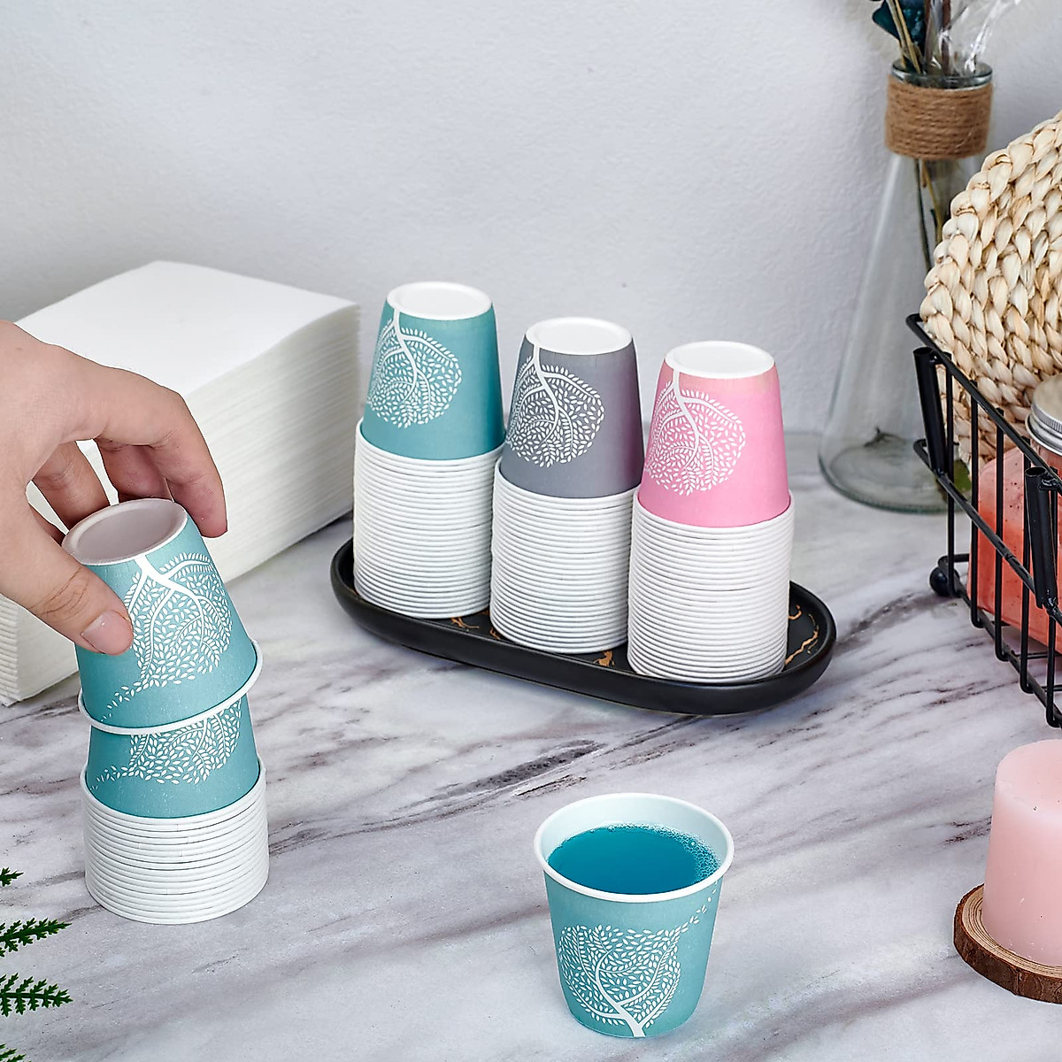 LITOPAK 600 Pack 3oz Disposable Bathroom Cups, Colorful Disposable Mouthwash Cups, Small Disposable Cups, Mini Paper Cups for Parties, Picnics, Barbecues, Travel and Events