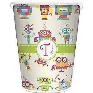 YouCustomizeIt Personalized Rocking Robots Waste Basket - Double Sided (White)