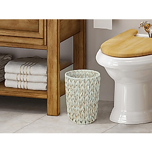 Coeusy Wicker Trash Can,Bathroom Trash Can,Wicker Waste Basket for Bathroom,Decorative Boho Trash Can,Small Waste Basket for Bedroom,Office,Cream White 2 Gallon