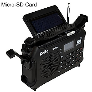 Kaito KA700 Bluetooth Emergency Hand Crank Dynamo & Solar Powered AM FM Weather NOAA Band Radio with Recorder and MP3 Player - Rugged Design for Hiking, Camping, Construction Sites, Etc. (Black)