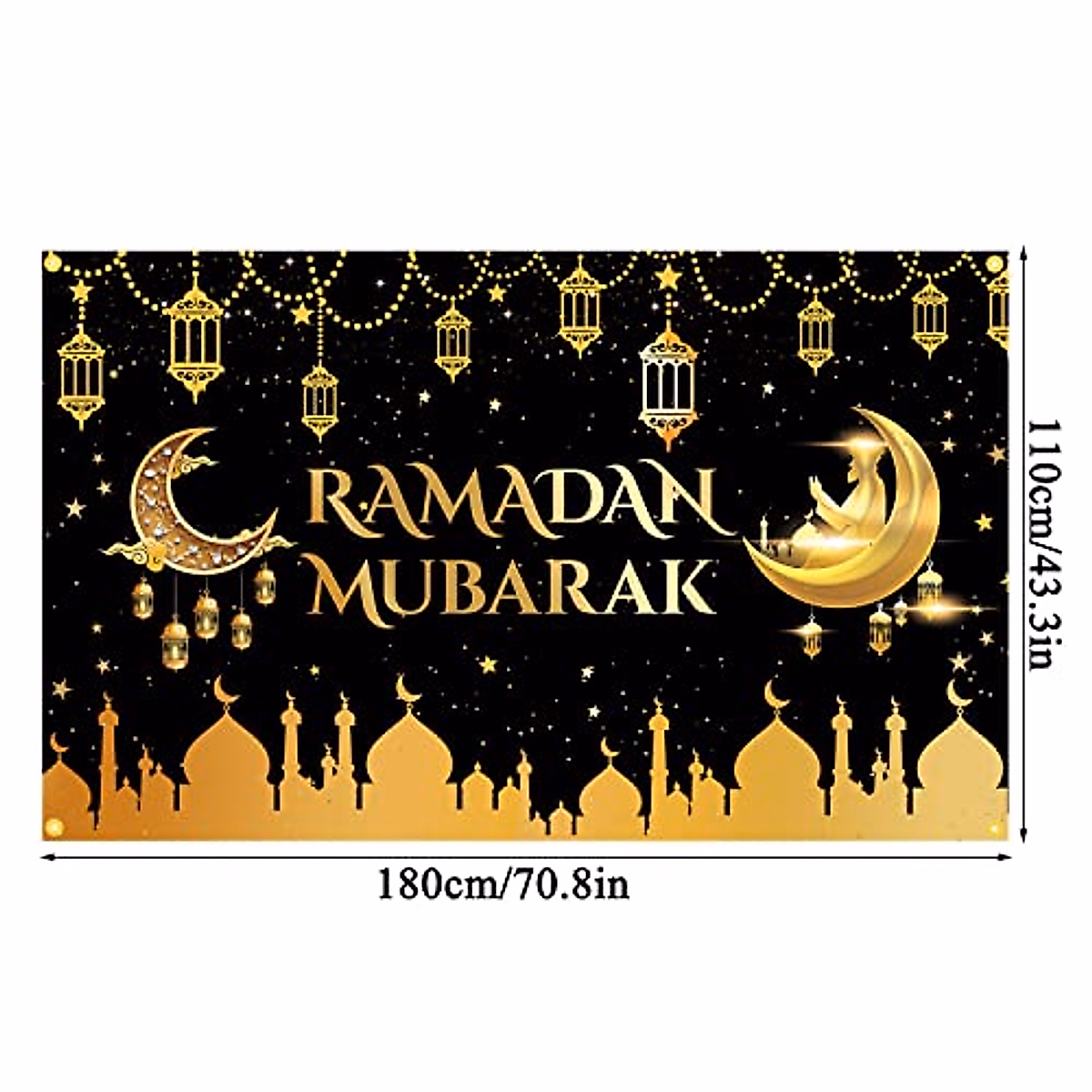 JKQ Ramadan Mubarak Backdrop Banner 71 x 43 Inch Muslim Ramadan Background Banner Lantern Moon Castle Islamic Eid Mubarak Festival Party Decorations Ramadan Kareem Indoor Outdoor Photo Booth Props