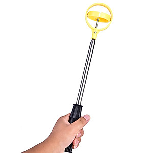 Dioche Ball Retriever, Practical Picker Telescopic Ball Pick Up Tool Stainless Steel Shaft Automatic Locking Scoop (Yellow)