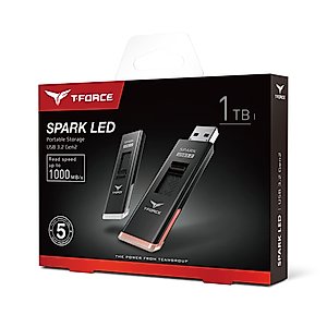 TEAMGROUP T-Force Spark LED 1TB USB 3.2 Gen 2 USB Flash Drive, Ultra-Fast Read/Write speeds of 1000/800 MB/s External Storage Thumb Drive Memory Stick TSPARKLED31TBB01