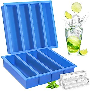 Large Ice Cube Molds, Silicone Ice Cube Trays with Easy Release Ice Cubes for Whiskey, Butter Mold, Set of 2 Blue