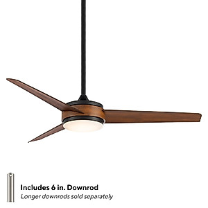 WAC Smart Fans Mod Indoor and Outdoor 3-Blade Ceiling Fan 54in Matte Black Distressed Koa with 3000K LED Light Kit and Remote Control works with Alexa and iOS or Android App