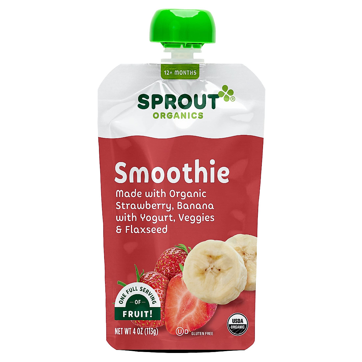 Sprout Organic Baby Food, Stage 4 Toddler Smoothie Pouches, Strawberry Banana & Yogurt, 4 Oz Purees (Pack of 12)