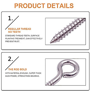 ZUSFUL 12-Pack 304 Stainless Steel Screw Eyes, Heavy Duty Screw in Eye Hooks Ring for Yoga, Swing Chair, Indoor & Outdoor, Self Tapping, 3.2"