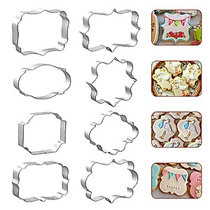 8 PCS Plaque Cookie Cutter Frame Shapes Sugar Sign Cookie Cutters Name Plate Cookie Cutter for Birthday Wedding Baby Shower Cookies Fondant Decorations