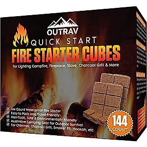 Outrav Fire Starter Cubes, 144ct Charcoal Firestarter Squares for Lighting Fireplace, Wood Stove, Grill, Campfire, BBQ Smoker Pit – Mini Nontoxic Waterproof Fire Starting Bricks for Camping, Survival