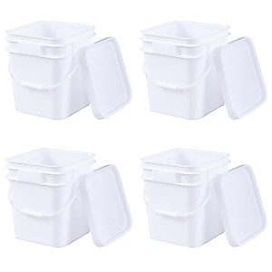 Zopnny 3 Gallon Square Food Grade Bucket Pail with Lid, Multifunctional Industrial Bucket Container for Storing Dry Food Charcoal Camping Fishing (Pack of 4)