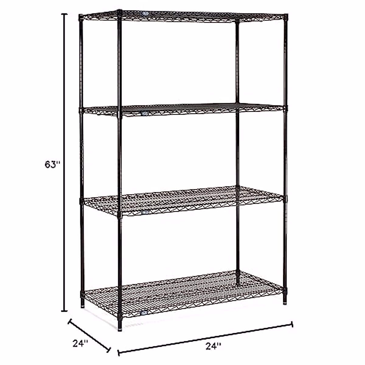 Nexel Adjustable Wire Shelving Unit, 4 Tier, NSF Listed Commercial Storage Rack, 24" x 24" x 63", Black Epoxy