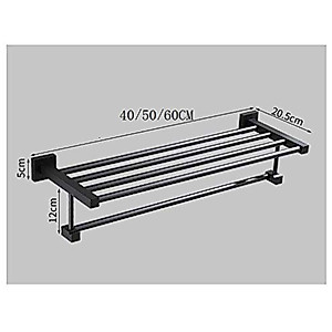 ZJYWMM Fast Drying Adhesion Easy to fit Bath Towel Easy tSpace Aluminum Black Paint Double-Layer Multi-bar with Storage Platform Multifunctional Hotel Kitchen Wall-Mounted Towel Rack-Leng