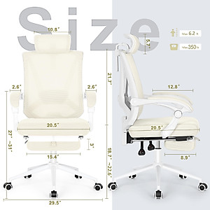 Misolant Ergonomic Office Chair with Footrest, Ergonomic Desk Chair with Adjustable 2D Lumbar Support, High Back Office Chair with Adjustable Headrest, Comfortable Executive Office Chair