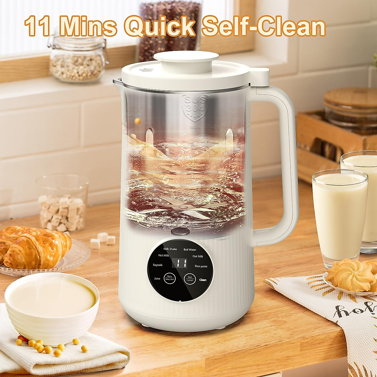 Mooye 35oz Automatic Nut Milk Maker with Nut Milk Bag - Homemade Almond, 10 Blades, Oat, Soy Milk Machine - Auto-operation, 12 Hours Timer, Easy Cleaning - Dairy-Free Beverages