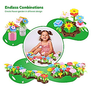 BFUNTOYS 81Pcs Flower Garden Building Toys for Girls 3 4 Year Old, Indoor Stacking Game Pretend Playset for Toddler, Educational Preschool Activities STEM Toy Gardening Gifts for Kids and Children