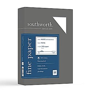 Southworth 25% Cotton Ruled Business Paper, 8.5 x 11 Inches, 20 lb/70 GSM, White, 500 Sheets - Packaging May Vary (403CR), White with Red Rules