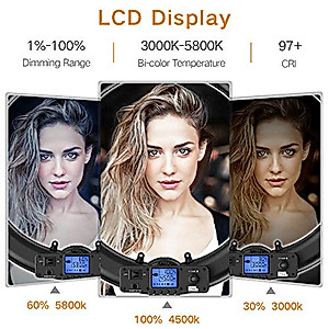 Ring Light, 19" Bi-Color LCD Display Ring Light with Stand, 55W 3000-5800K CRI≥97 Light Ring for Vlogging Selfie-Portrait Live Stream Video Photography Shooting