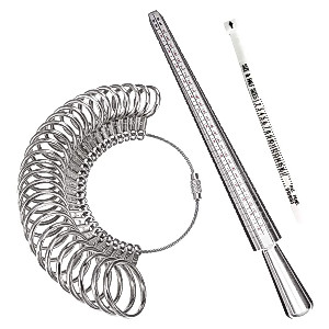 Meowoo Ring Sizer Measuring Tool Set, Ring Gauges with Finger Sizer Mandrel Ring Sizer Tools for Jewelry Sizing Measuring