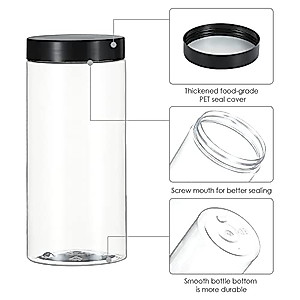 16oz Plastic Jar with Lids, 16Pcs Clear Empty Containers Straight Cylinders Storage Jars with Airtight Black Lid Stackable Refillable Round Plastic Jars for Body Butter, Kitchen Food & Home Storage